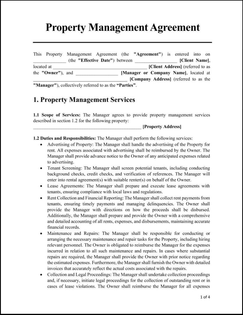 Free Property Management Contract Agreement Template Free Property Management Contract Agreement Template