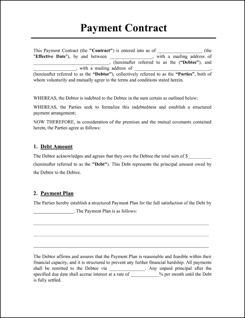 Free Payment Contract Template Easily Editable